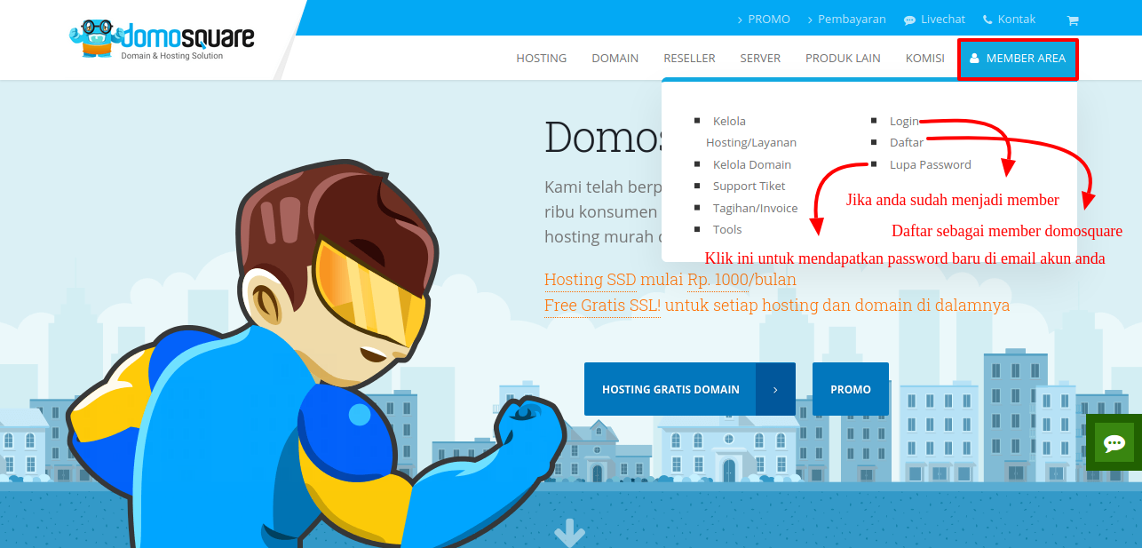Buka Tiket Member Area – Tutorial Domosquare.com
